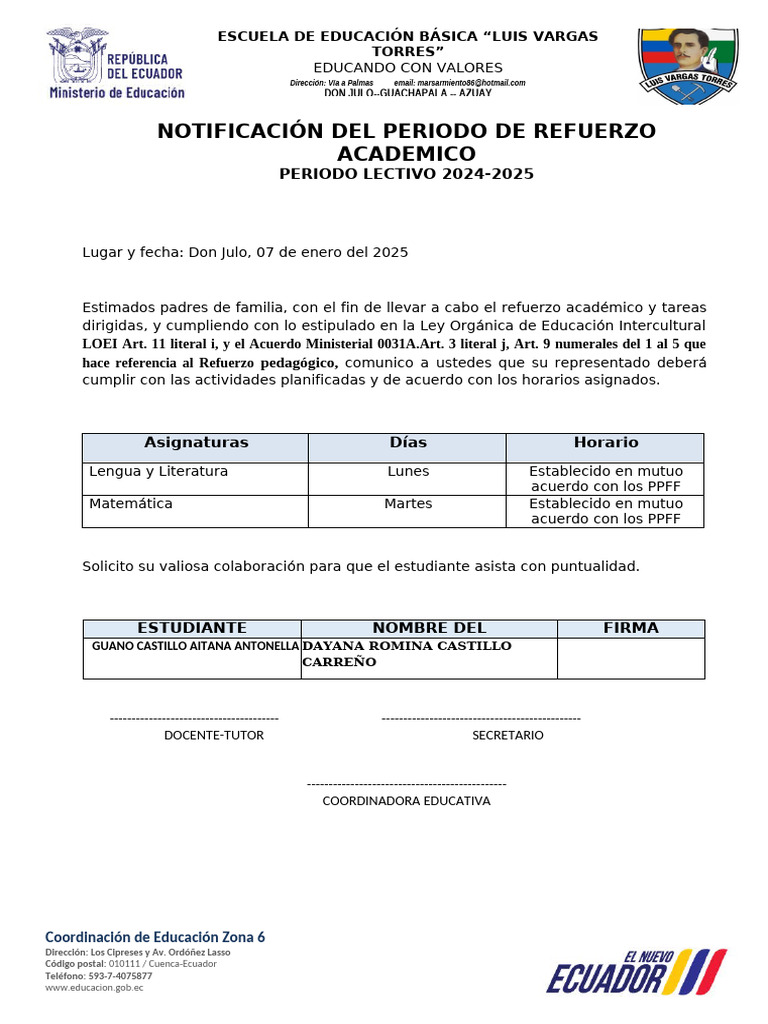 Notificación A Padres de Familia | PDF | Maestros | Enseñando