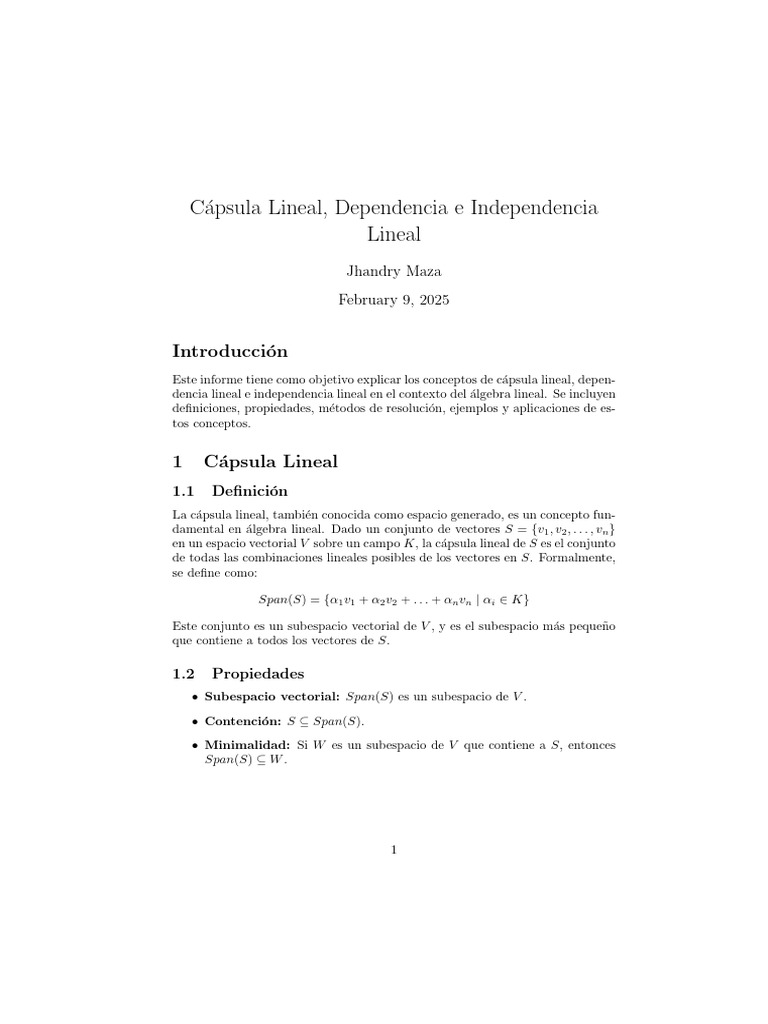 JandryCapsula Dependencia e Independencia Lineal | PDF | Espacio vectorial | Base (álgebra lineal)