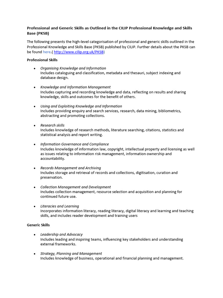 CILIP Professional Knowledge and Skills Base | PDF | Information ...