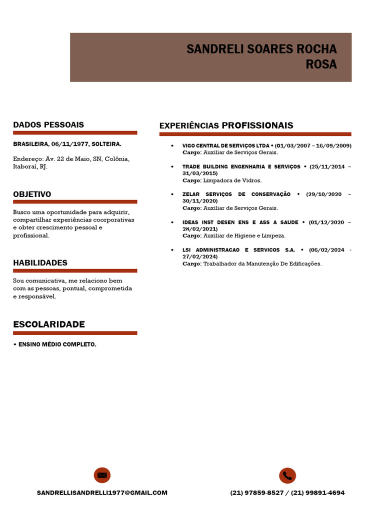 Currículo Sandreli Soares Rocha Rosa | PDF