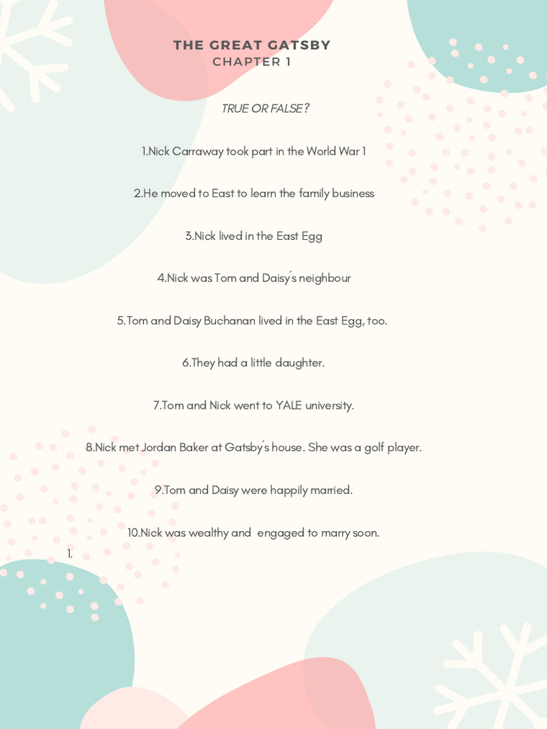 The Great Gatsby Chapter 1 Quiz | PDF