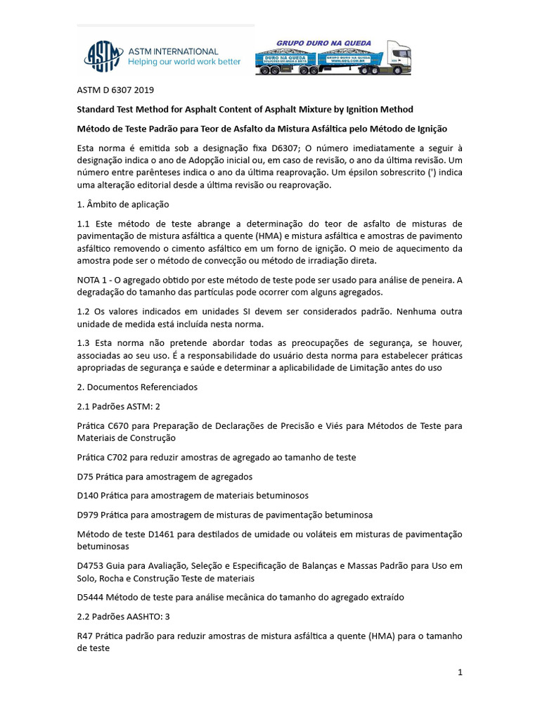 Método ASTM D6307 para Teor de Asfalto | PDF | Calibração | Temperatura