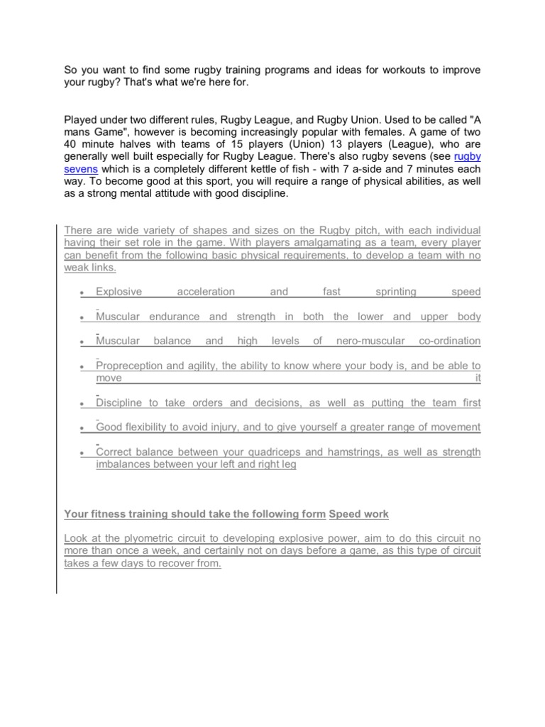 Developing Rugby Fitness: A Guide to Training Programs, Workouts, and ...