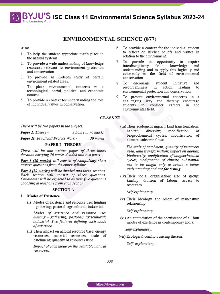 ISC-Class-11-Environmental-Science-Syllabus-2023-24 | PDF | Ecosystem ...