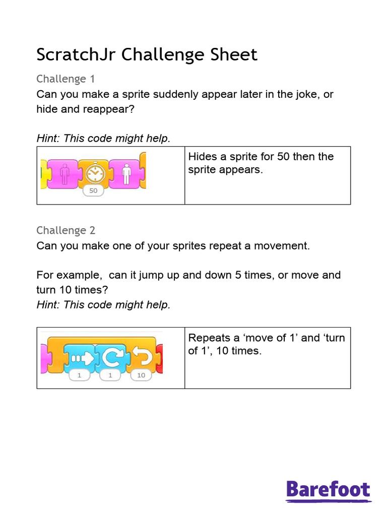 KS1 Scratch JR Pupil Challenge Sheet | PDF