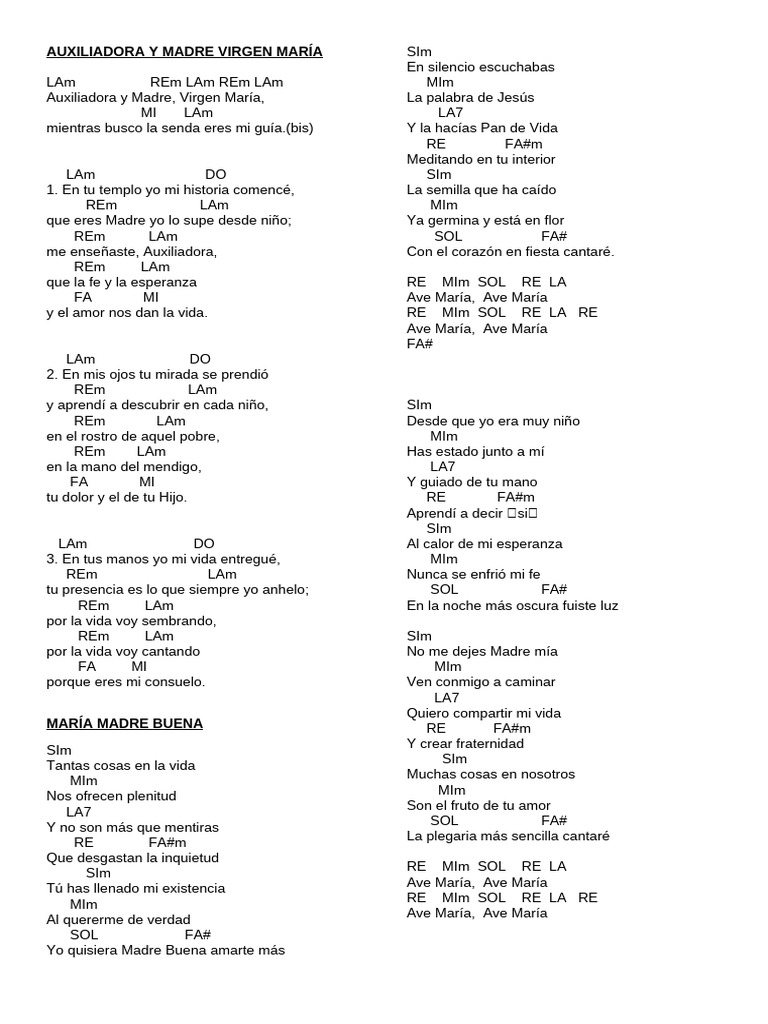 Canciones a María Auxiliadora | PDF | María, madre de Jesús