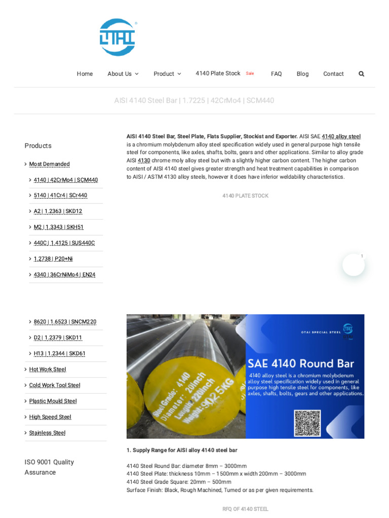 4140 Steel Bar AISI A29 - 1.7225 - 42CrMo4 - SCM440 - Otai Special Steel | PDF | Heat Treating ...