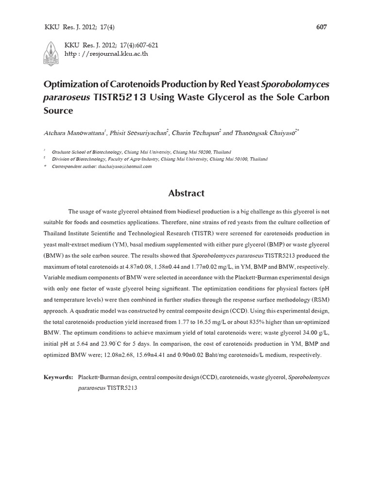 Optimization of Carotenoids Production B | PDF | Analysis Of Variance