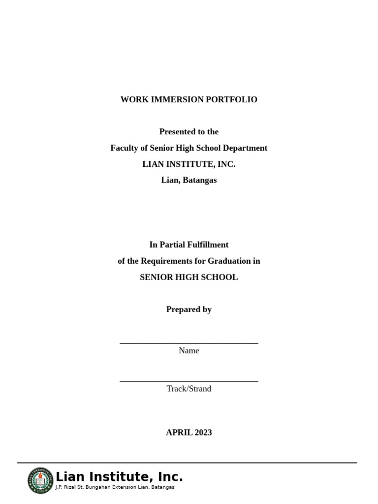 WORK-IMMERSION-PORTFOLIO-Template-2 | PDF | Learning | Cognition