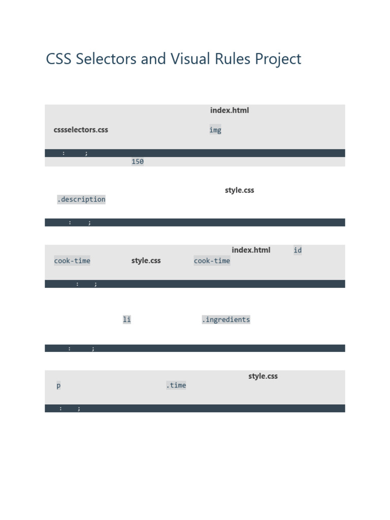 CSS Selectors and Visual Rules Project Instructions | PDF