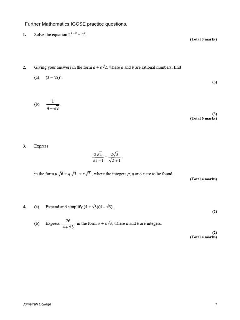 Y10 Further Maths Revision Questions Chapters 1 and 2 | PDF | Complex ...