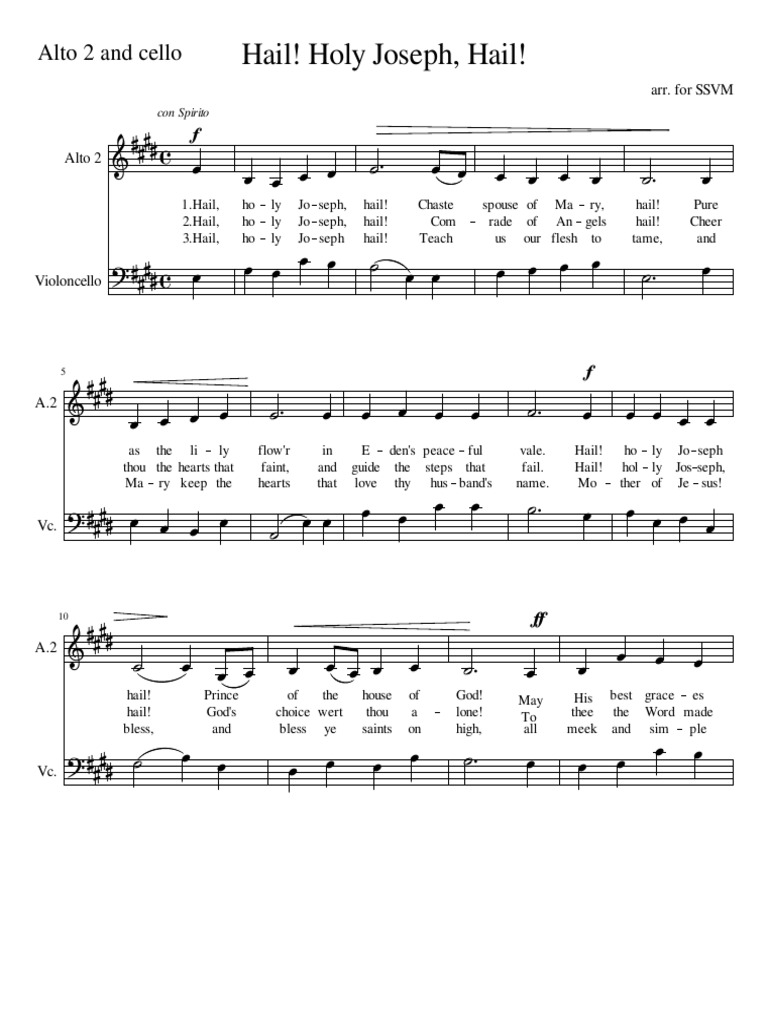 Hail! - Holy - Joseph, - Hail! Alto 2 and Cello | PDF