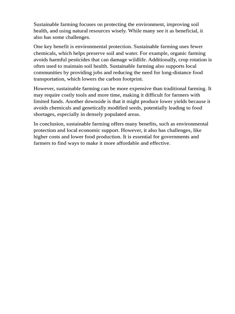 Benefits and Challenges of Sustainable Farming | PDF