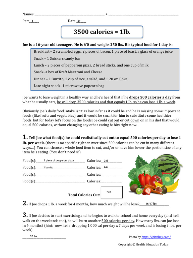 Cutting Calories Worksheet | PDF | Foods | Lunch