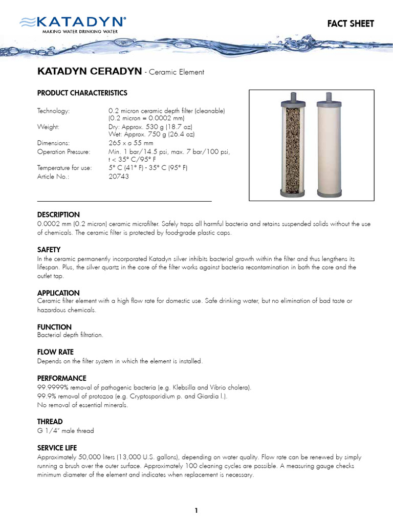 Katadyn Ceradyn Ceramic Filter Specs | PDF