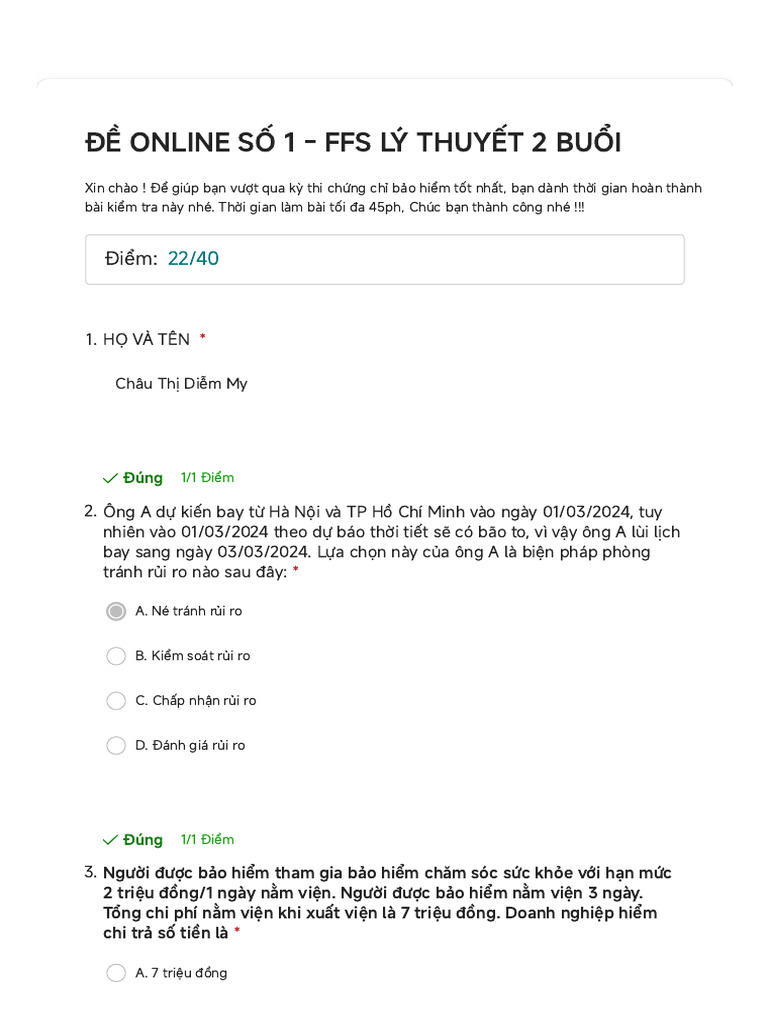 Đề Online Số 1 - Ffs Lý Thuyết 2 Buổi | PDF