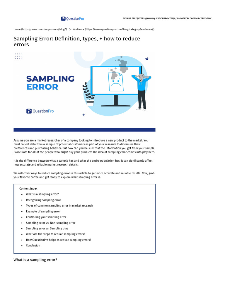 Sampling Error - Definition, Types, + How To Reduce Errors | PDF ...