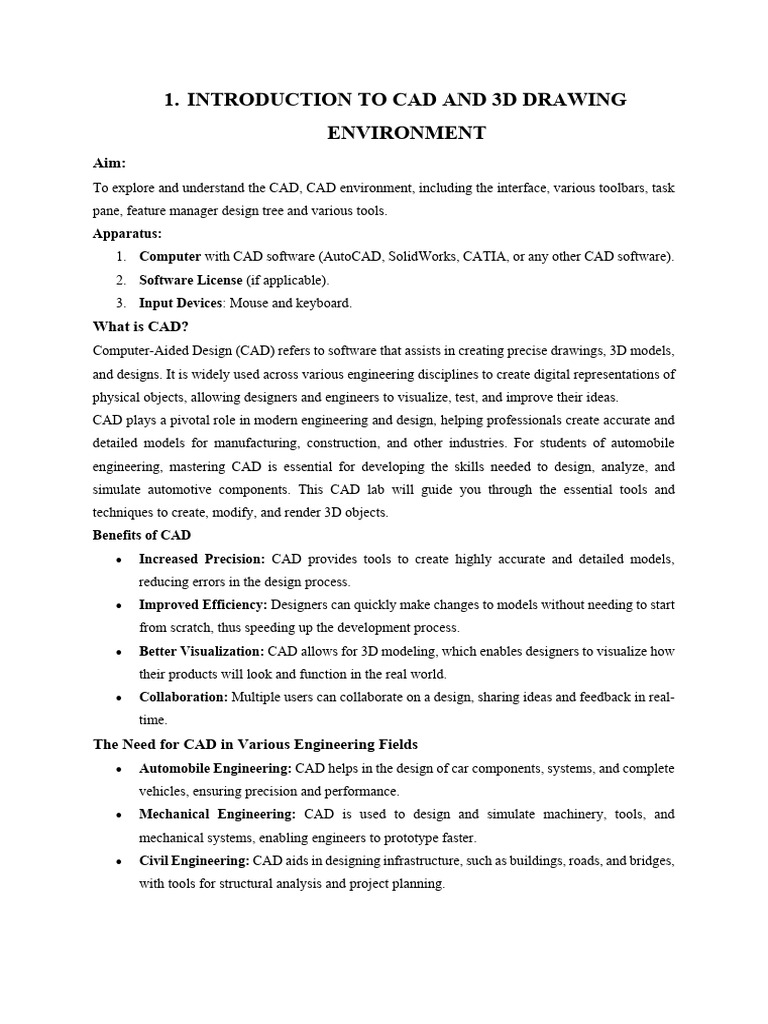 Introduction to CAD and 3D Design | PDF