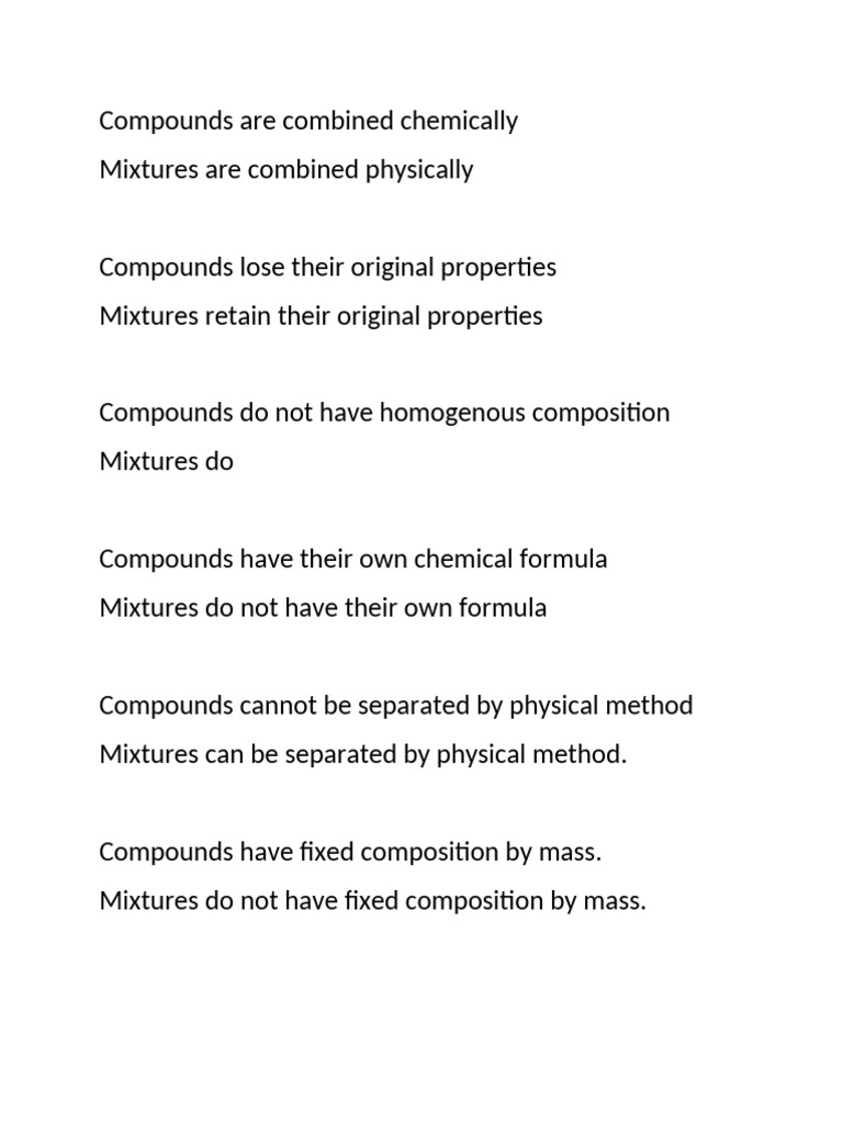 Differences Between Compund and Mixtures | PDF