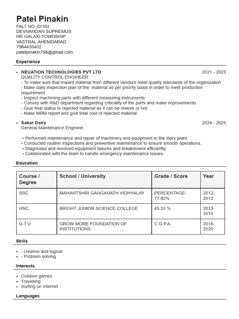 Patel Pinakin - 0213251255483840 | PDF