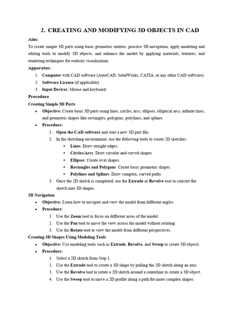 C23 A410 CAD LAB II - Expt 2 - Practicing 3D CAD Commands and Drawings | PDF | 3 D Computer ...