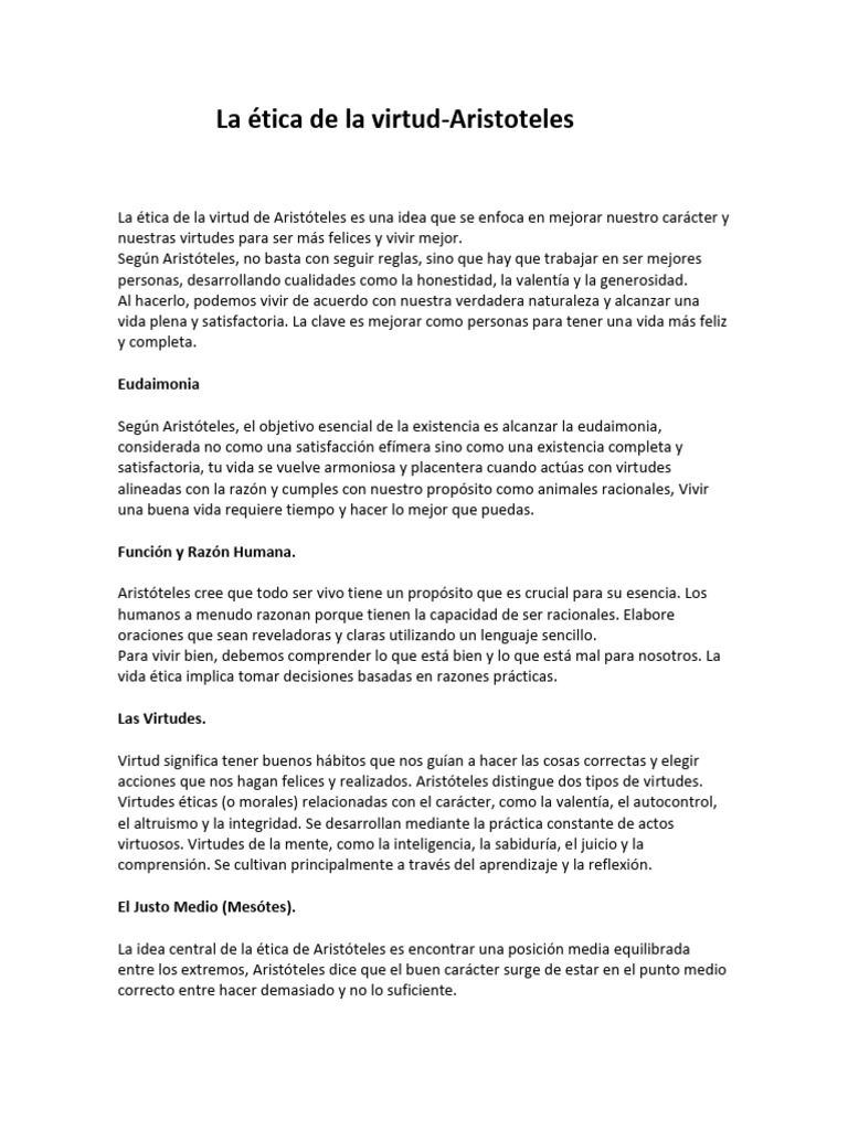 La Etica de La Virtud | PDF | Virtud | Aristóteles