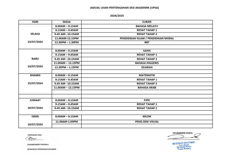 JADUAL UPSA 2024 | PDF