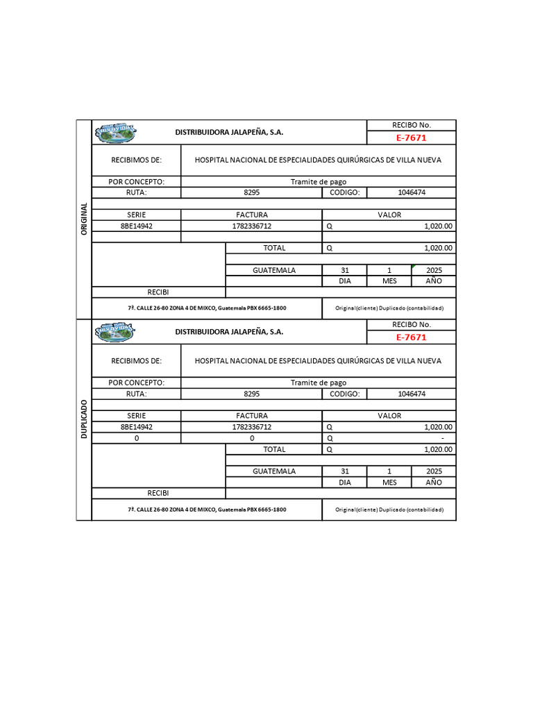 Recibo de Pago Hospital Guatemala | PDF