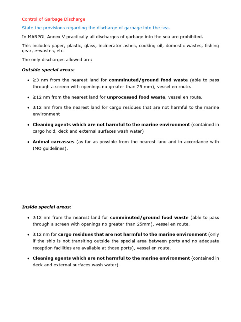 Control of Garbage Discharge | PDF