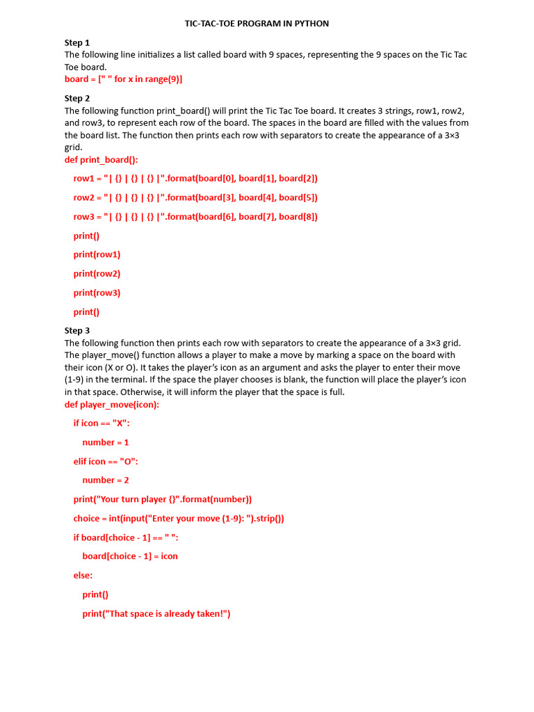 Tic Tac Toe Program Pdf Computer Programming Software Engineering 