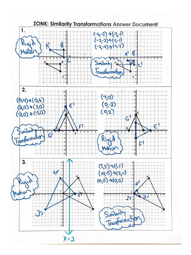 ANSWER KEY ZONK: Similarity Transformations Answer Document | PDF