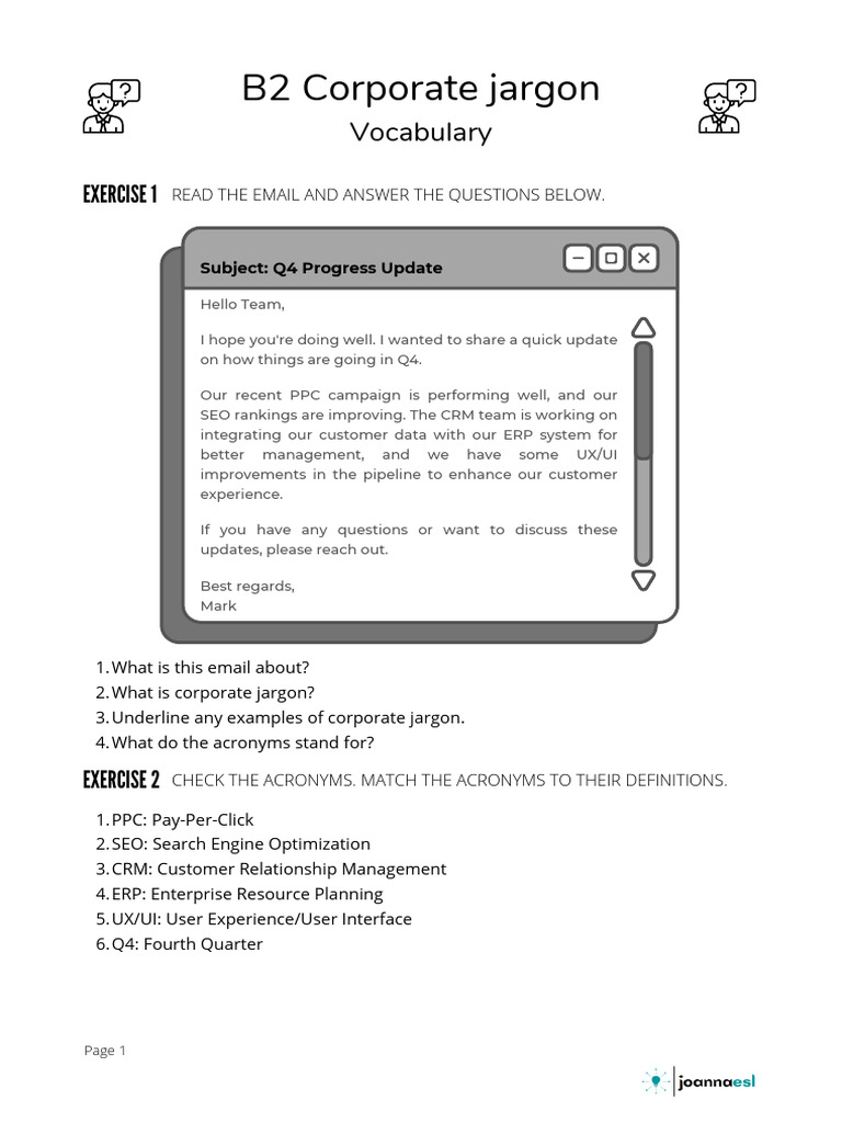 B2 corporate jargon business english worksheet teachers notes 1 4 2