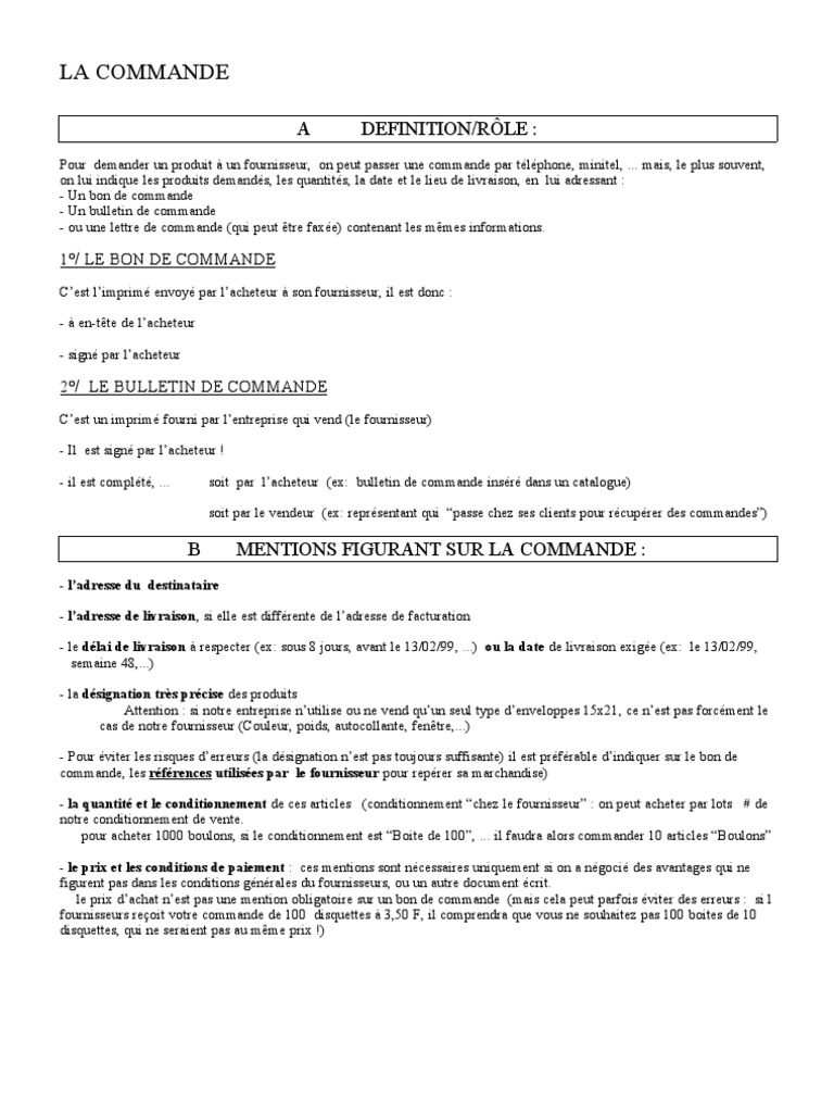 Bon de Commande Bulletin de Commande | PDF