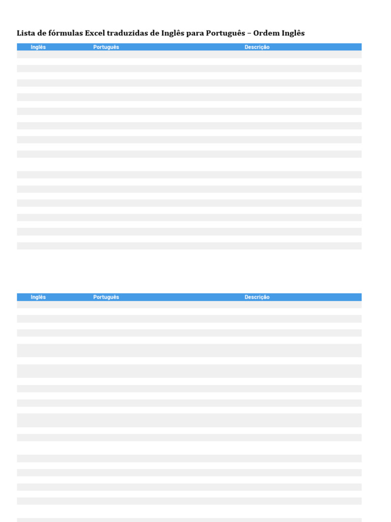 Fórmulas Excel: Inglês-Português | PDF | Desvio padrão | Variação