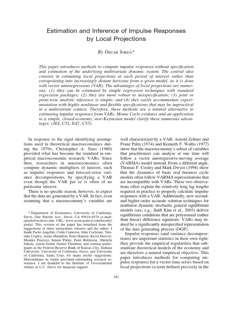Jorda - Local Projections | PDF | Vector Autoregression | Regression Analysis
