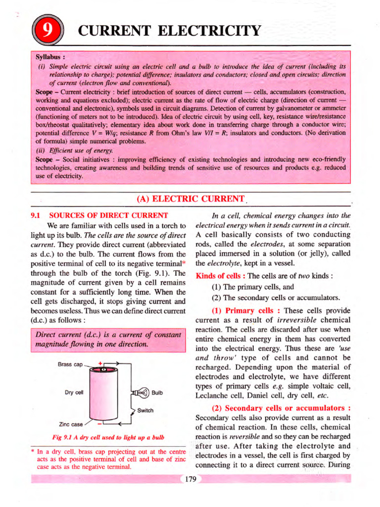 Current Electricity Class 9 Guide | PDF