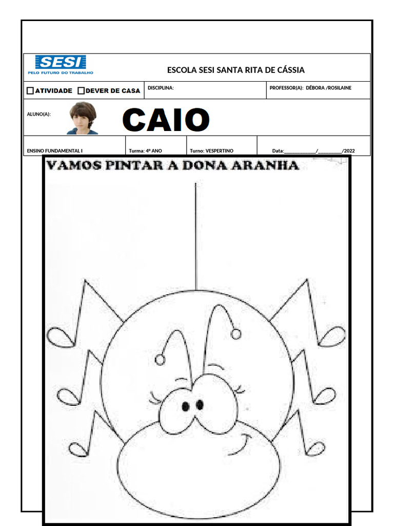 CAIO - ATIVIDADE - COLORIR DONA ARANHA | PDF