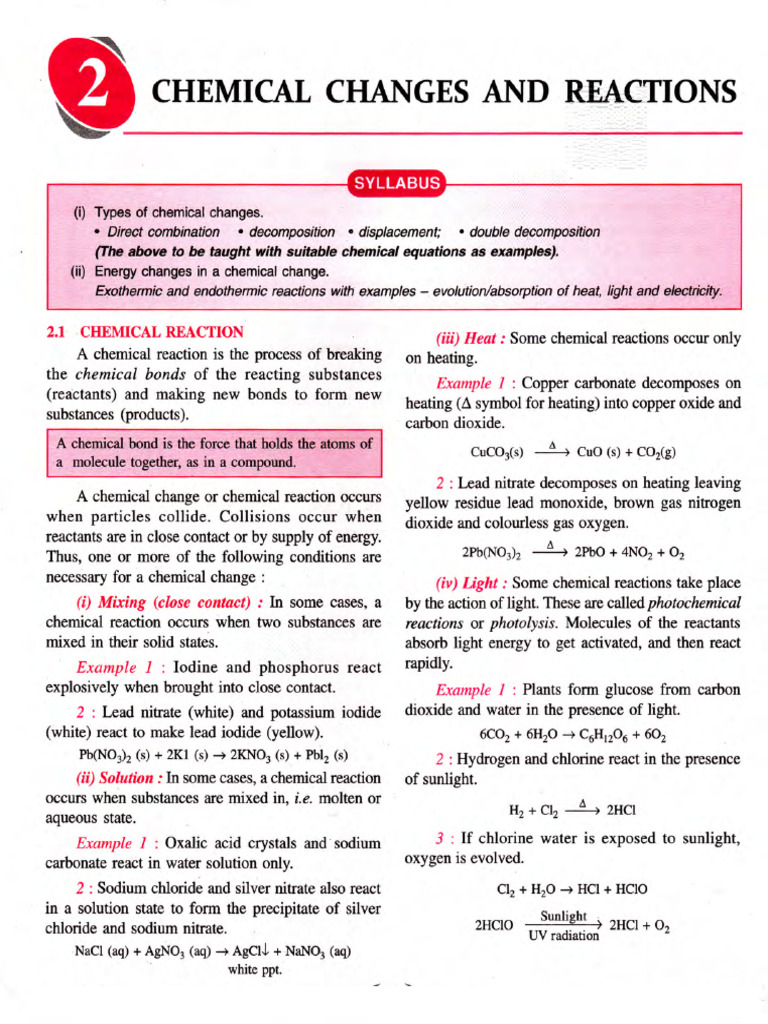 Chemistry Selina Chapter 2 Chemical Changes and Reactions | PDF