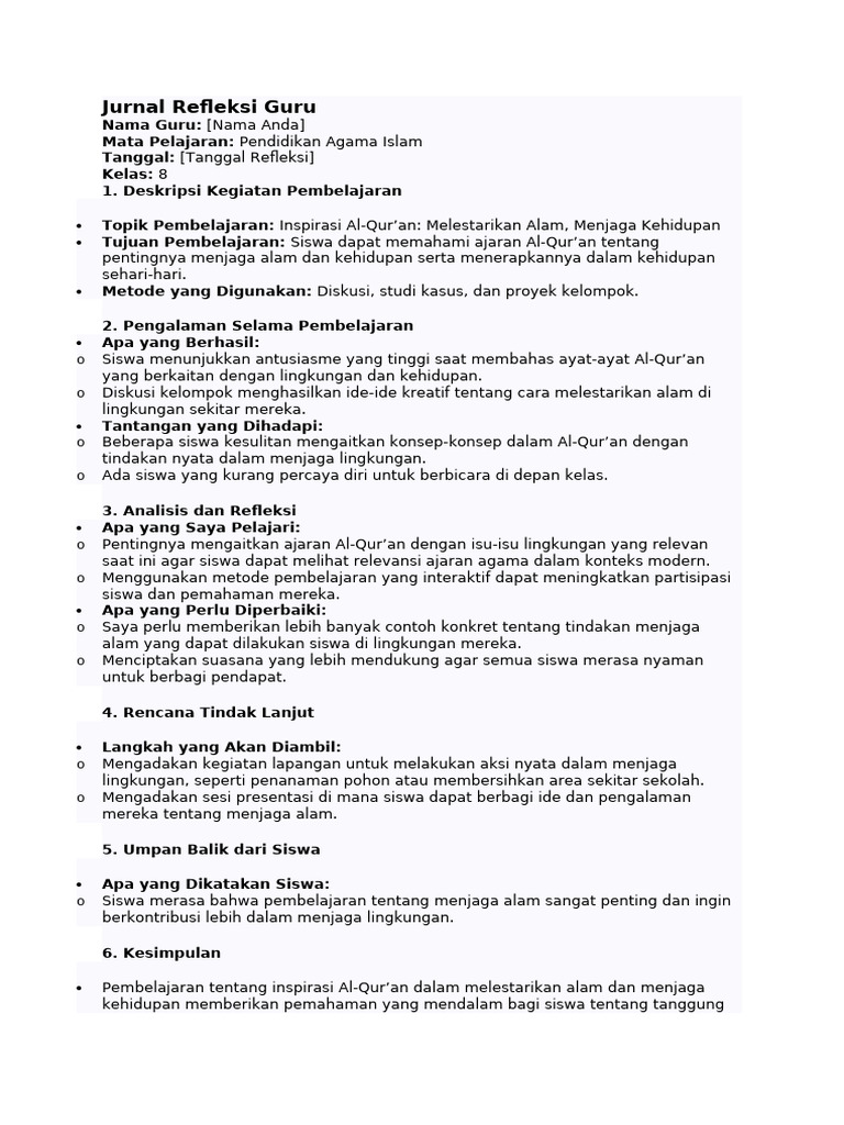 Jurnal Refleksi Guru | PDF