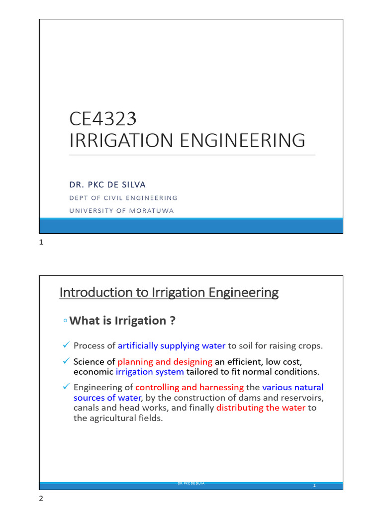 1. CE4323 - Introduction to Irrigation Engineering | PDF | Irrigation ...