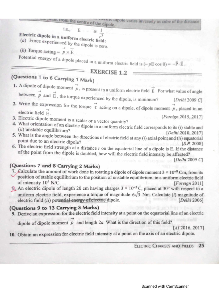Electric Field Imp Questions | PDF