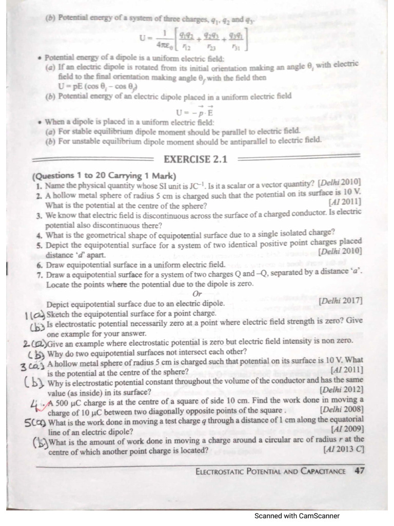 Electric Potential Imp Questions | PDF