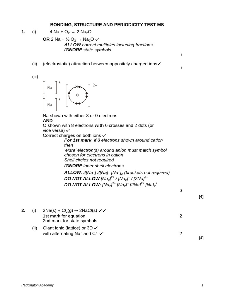 Bonding and Structure Test Questions | PDF | Ion | Chemical Bond