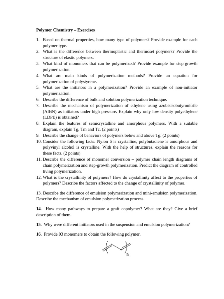 Polymer Chemistry - Questions and Exercises | PDF | Polymerization | Polymers