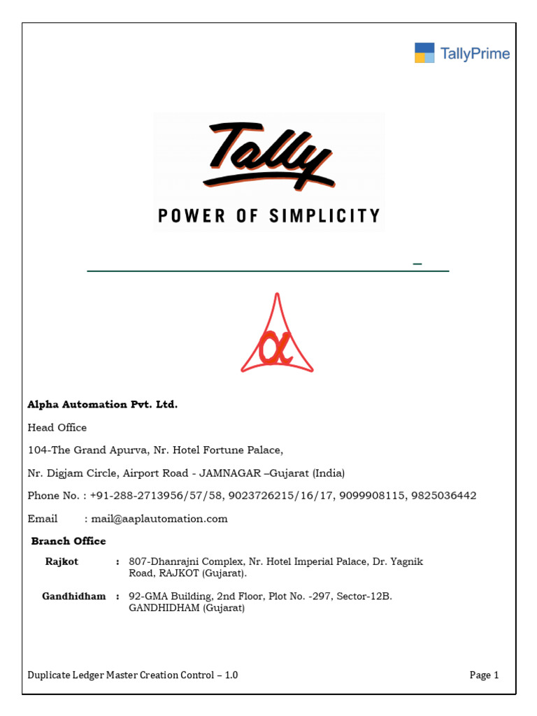 Control Duplicate Ledgers in Tally Prime | PDF | System Software | Software