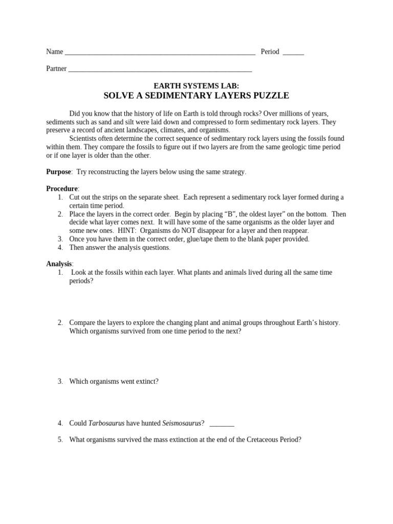Sedimentary Layers Puzzle Activity | PDF
