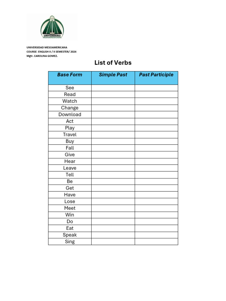 List of Verbs | PDF