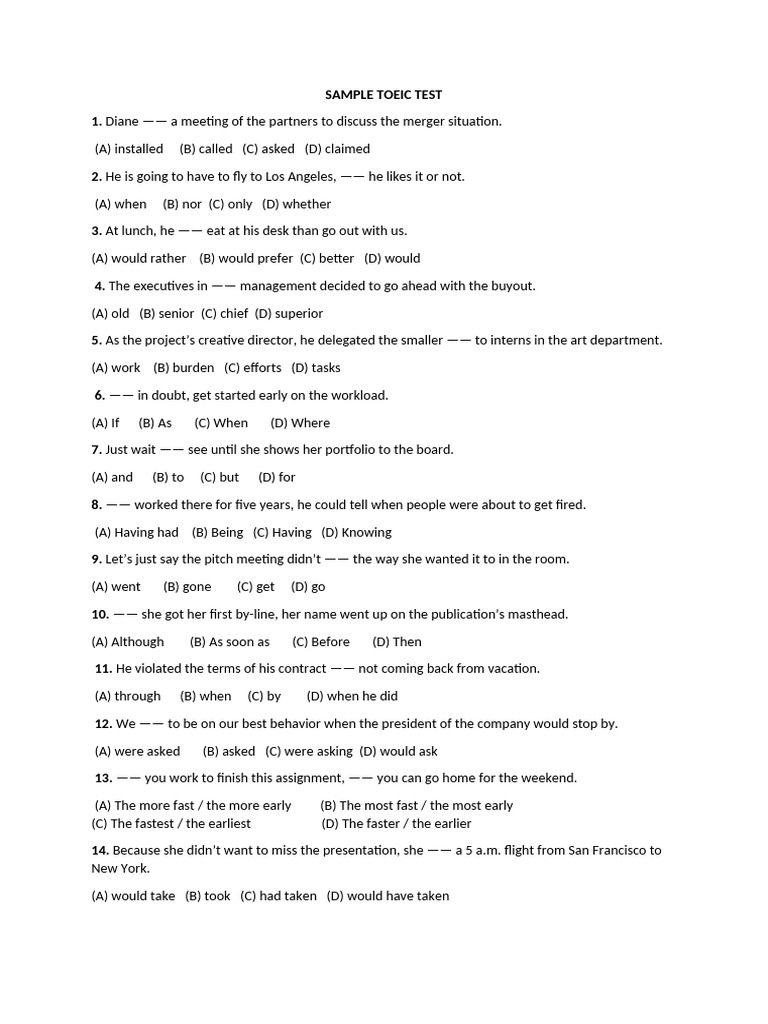 SAMPLE-TOEIC-TEST 2 | PDF