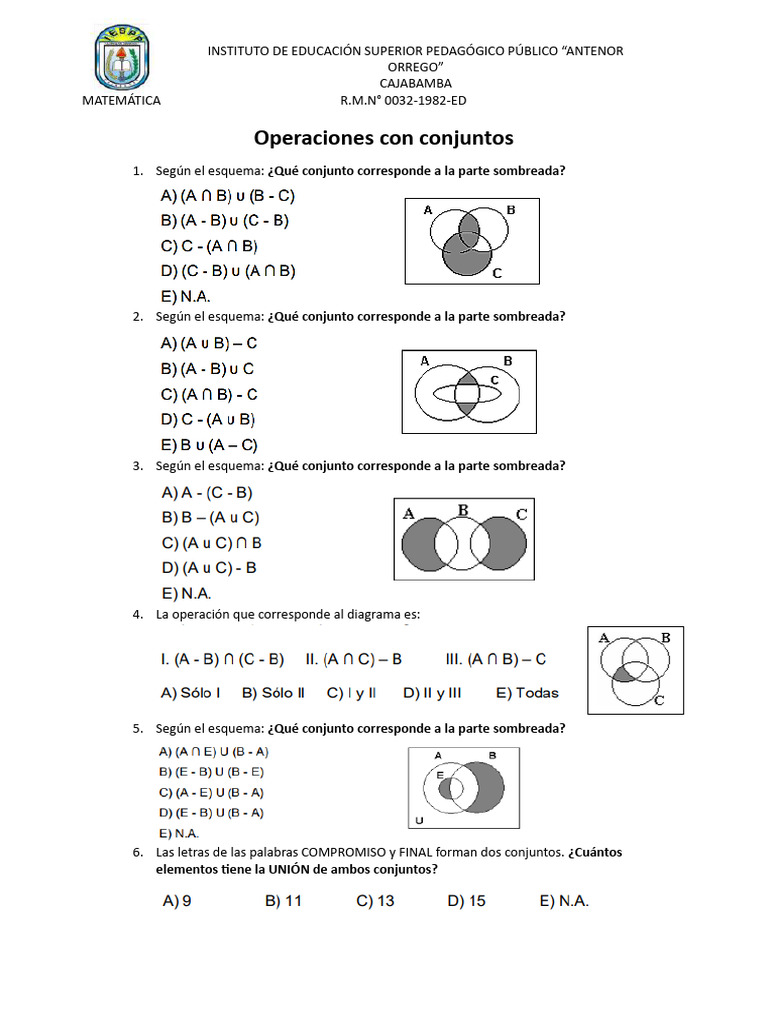 Operaciones con Conjuntos en Matemática | PDF