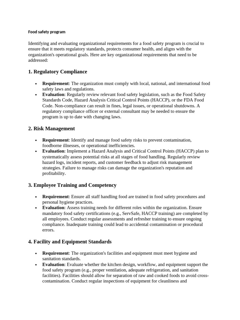 Food safety plan | PDF | Food Safety | Hazard Analysis And Critical ...